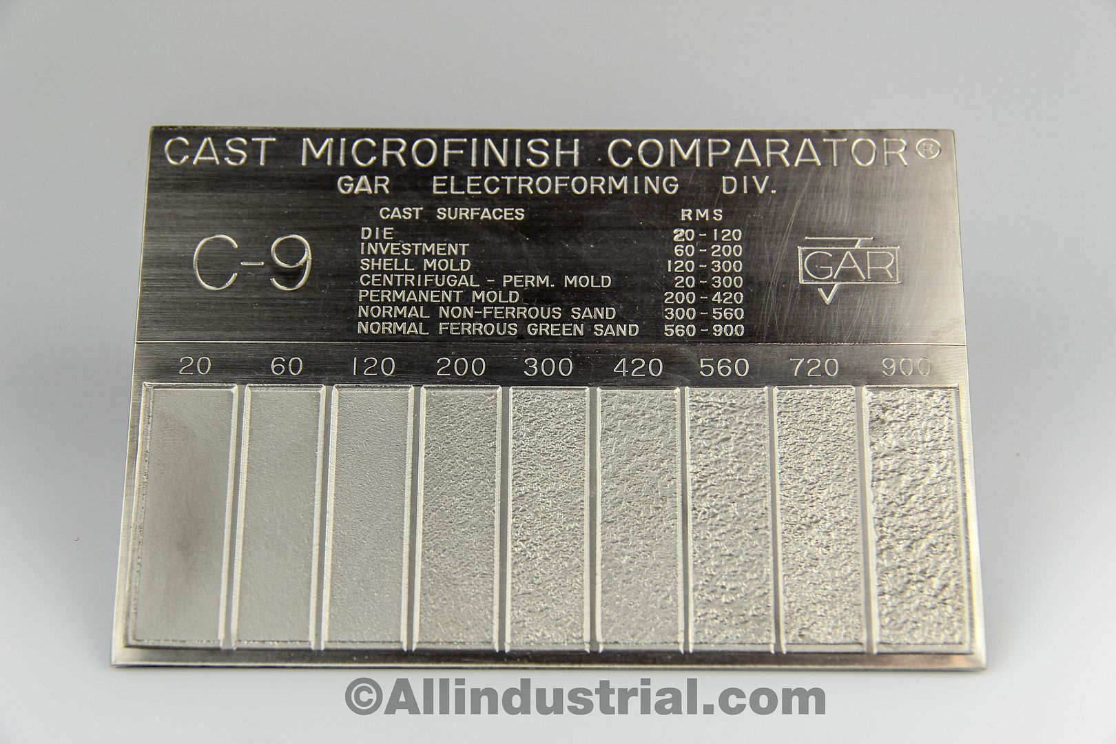 GAR C-9 SURFACE ROUGHNESS SCALE CAST MOCROFINISH SURFACE COMPARATOR GAR C-9 SURFACE ROUGHNESS SCALE CAST MOCROFINISH SURFACE COMPARATOR